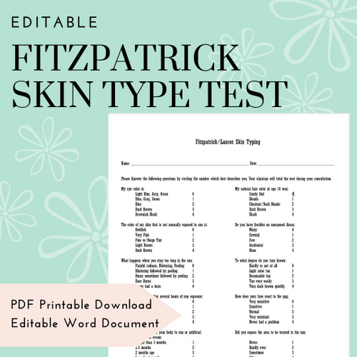 Printable Fitzpatrick Skin Type Test for Estheticians, Esthetician ...