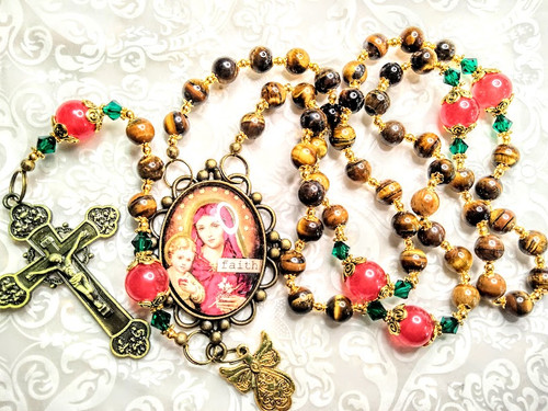 Merry Christmas Antiqued Tiger Eye Candy Cane Red Jade Mary Cameo Angel ...