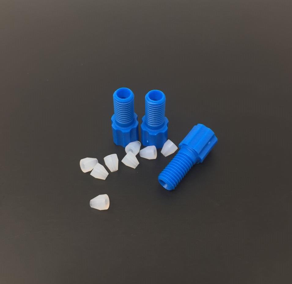 Short Fingertight Fittings 1/4-28 to 1/16", Nut + PTFE Ferrule 10/pack