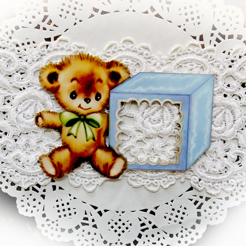 Printed Beautiful Board Baby Blocks Teddy Bear Frame Chipboard ...
