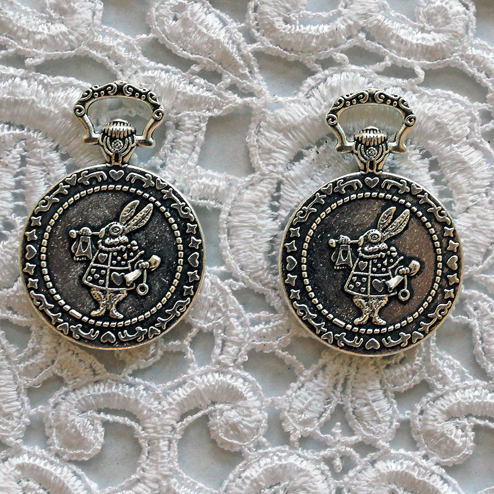 White Rabbit In Wonderland Silver Pocket Watch | reneabouquets
