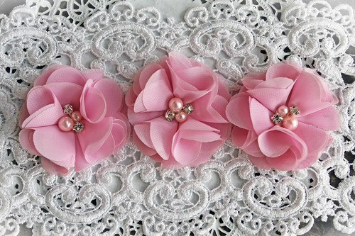 TuTu Pink Chiffon Pearl & Rhinestone Flowers | reneabouquets