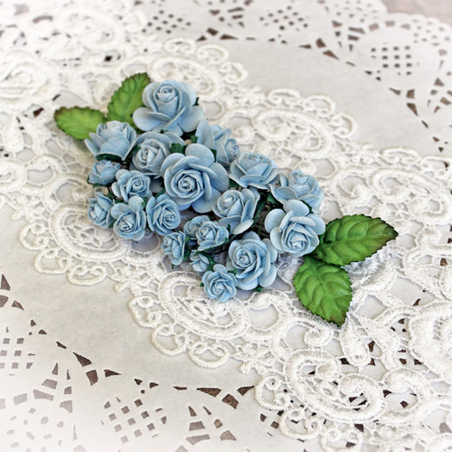 Mini Dusty Blue Mulberry Paper Roses Set | reneabouquets