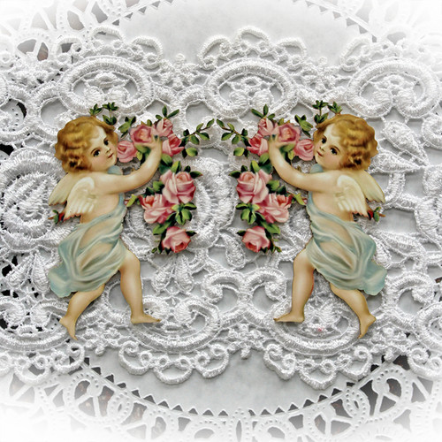 Printed Beautiful Board Romance And Roses Small Blue Cherub | reneabouquets