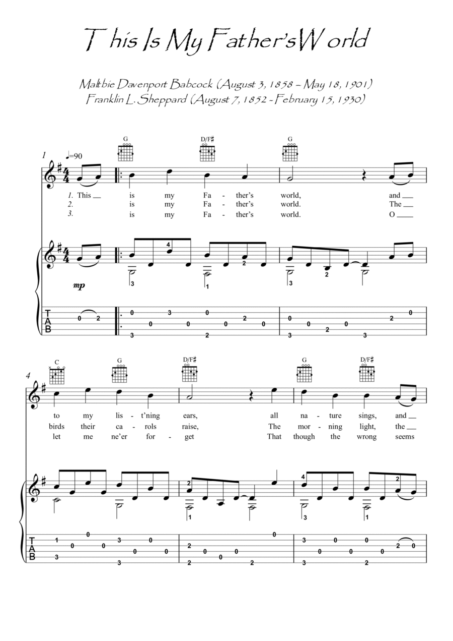 This Is My Father's World guitar and voice sheet music for guitar