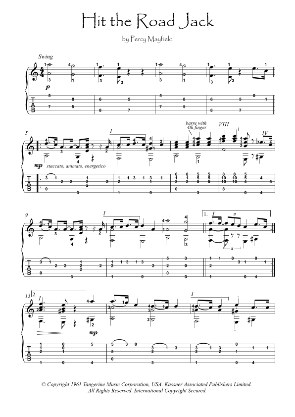 Hit The Road Jack sheet music for guitar