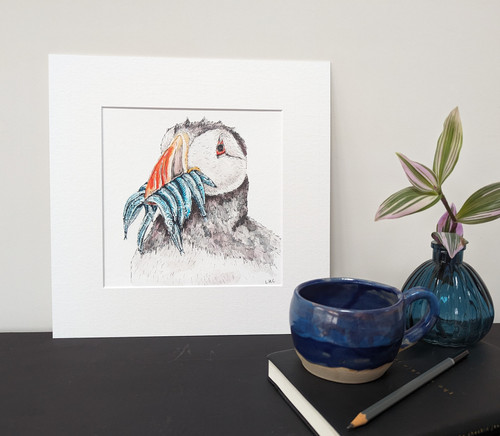 The Puffin Illustration - Mounted Giclée Print | Lucy H Codd Artist