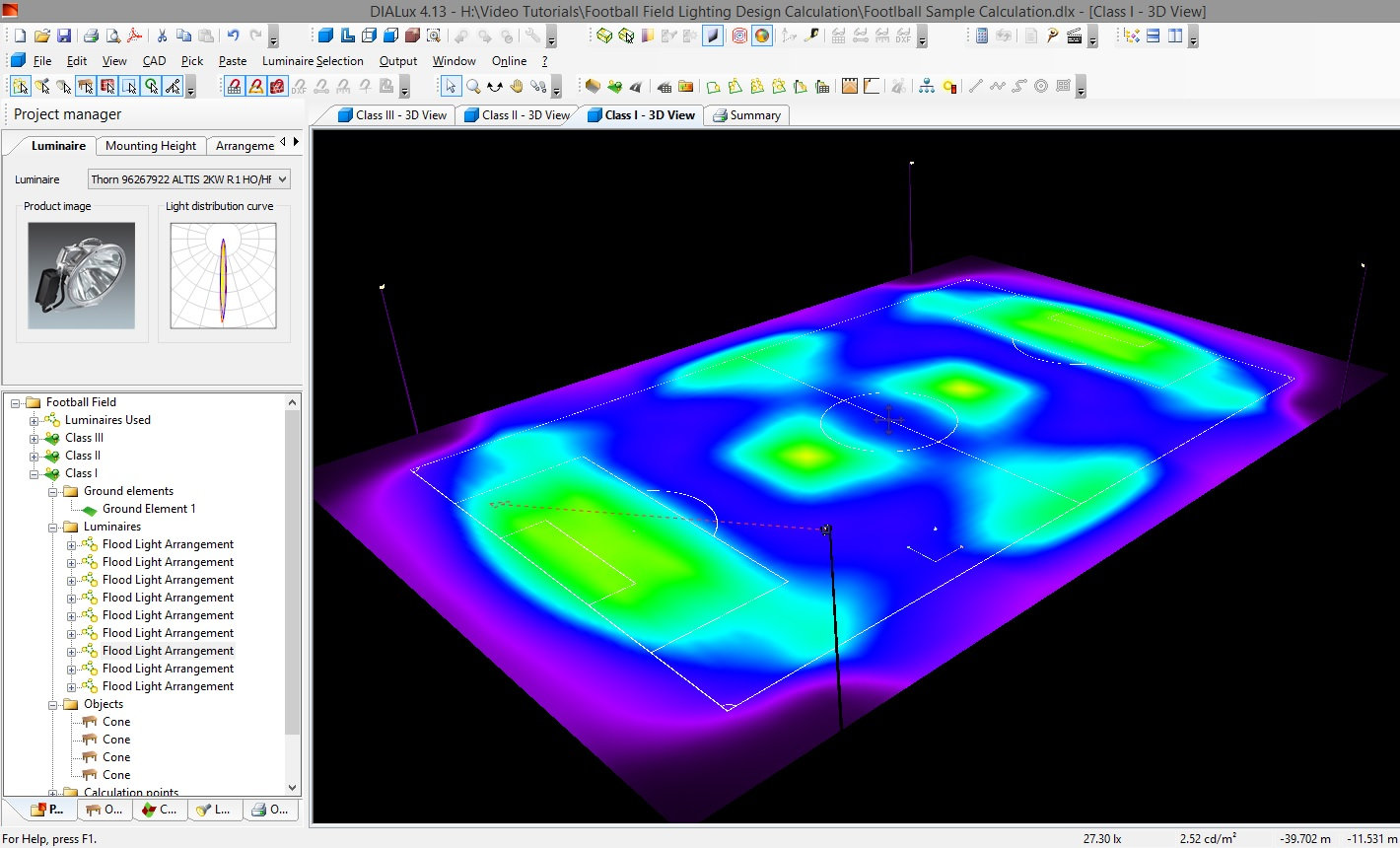 Football Lighting Design w/ Camera Using Dialux