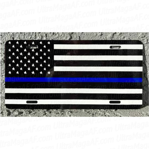 THIN BLUE LINE AMERICAN FLAG license plate | Ultra Maga AF