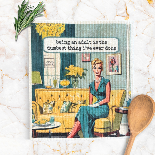 Adulting - Funny Vintage Swedish Dishcloth for White Divas | Urban Smirk