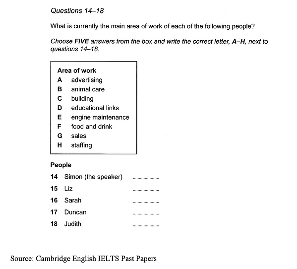 IELTS Listening: Matching - Question type