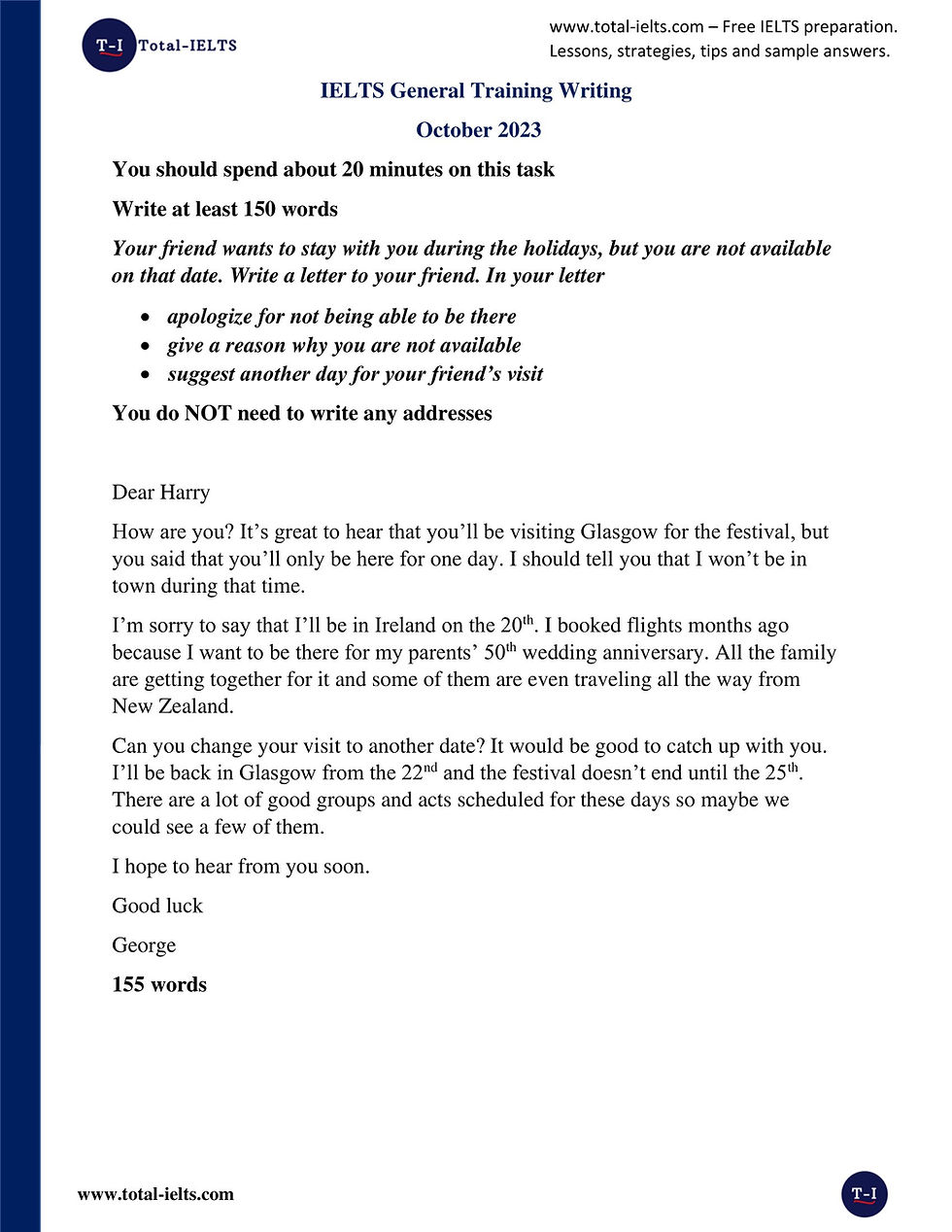 IELTS General Training Informal Letter IELTS General Training Informal Letter