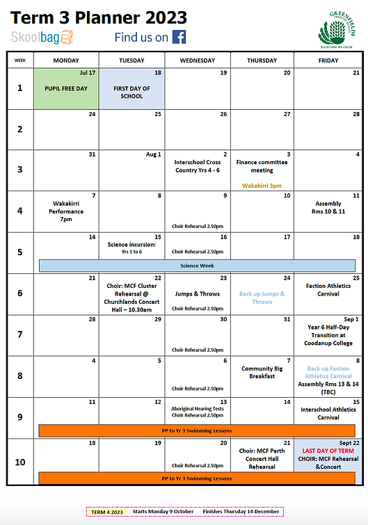 Term Planners | Greenfields Primary