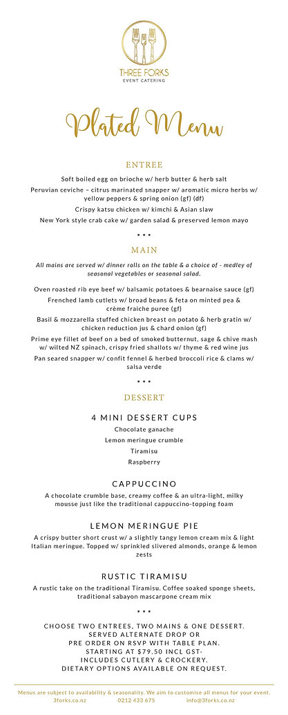 Sample Menus | Caterer | Wedding & Event Catering | Waikato