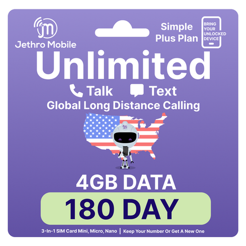 Prepaid Phone Plan 6-Months Unlimited Talk & Text, 4GB of Data