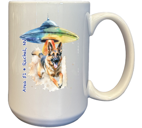 German Shepherd Abduction 15 oz Area 51 Ceramic Mug | Alien Cowpoke