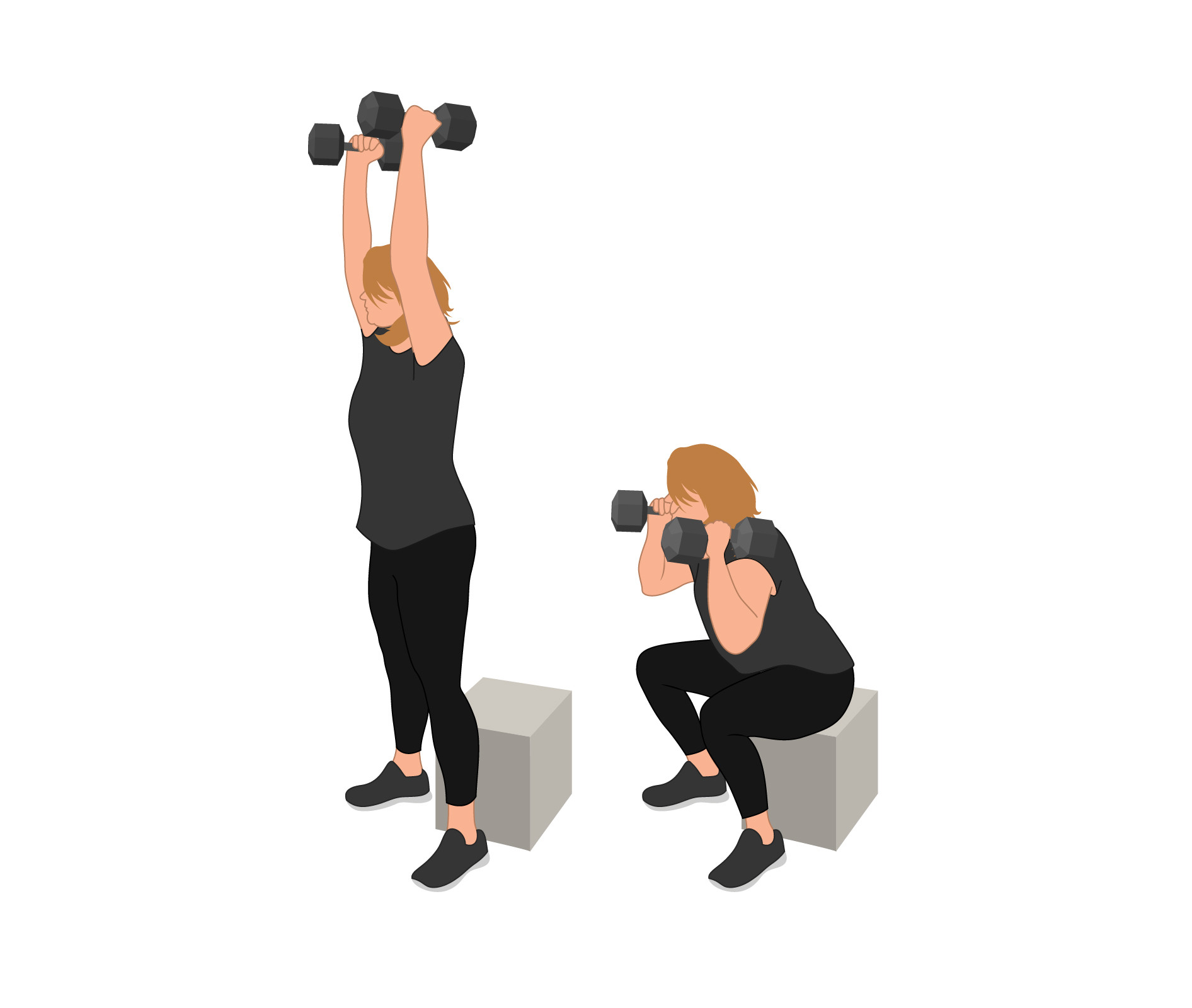 Box Squat into Shoulder Press (Dumbbells)