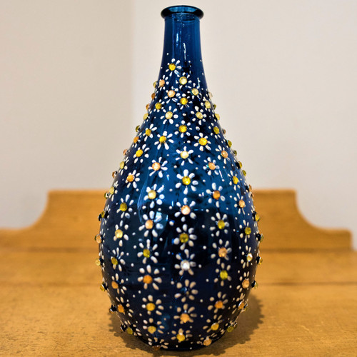 Blue Hand-Decorated Single Stem Silk Flower Vase | Holmwood Glass