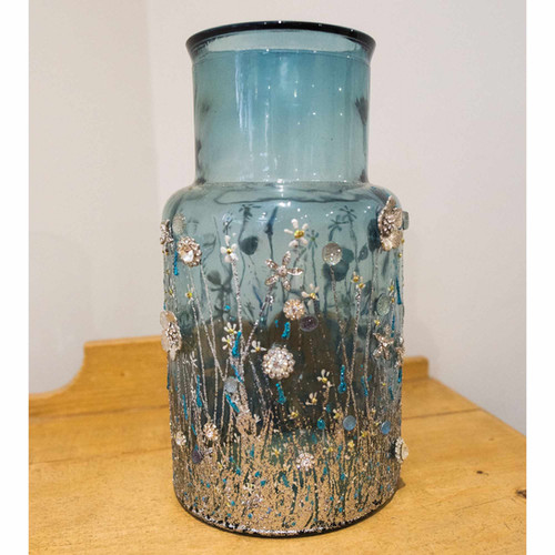 Large Hand Decorated Blue Glass Jar | Holmwood Glass
