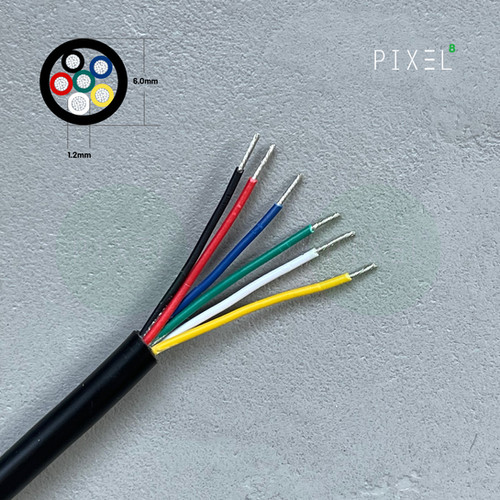 6 Core Round LED Cable Flex 22AWG 12v 24v AWG22 Wire Extension | Pixel Lx