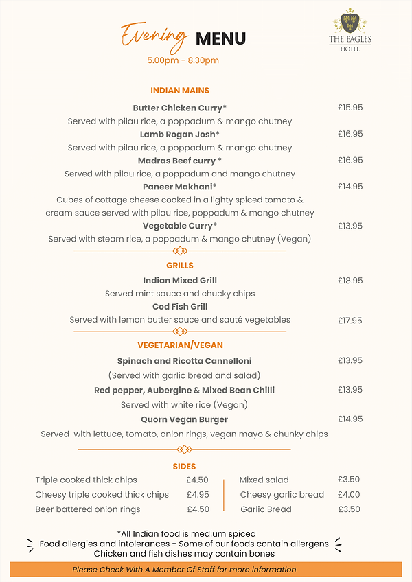 EVENING MENU | The Eagles Hotel