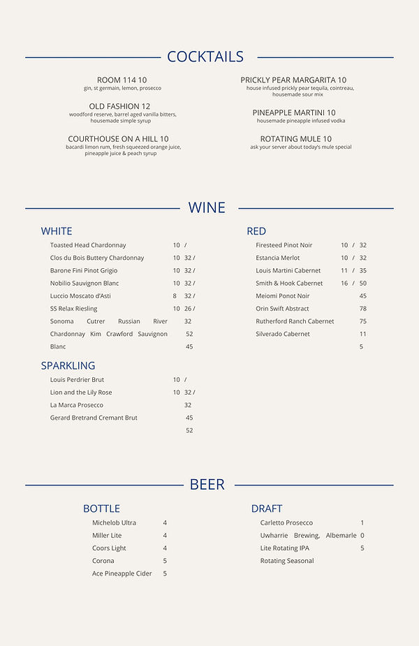 Menu | The Courthouse Taver