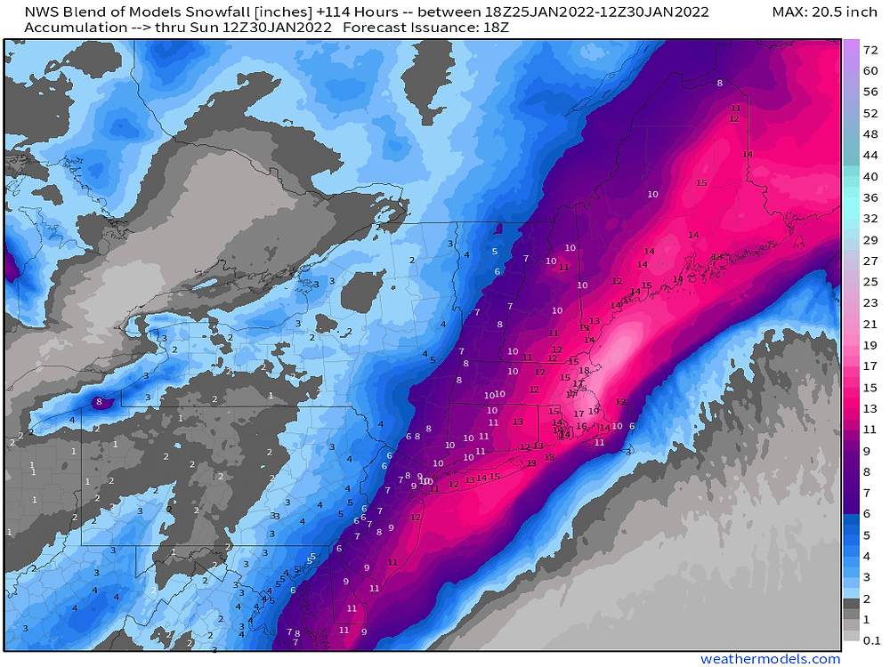 Here are the maps for the new NWS model blend and Euro ensemble mean:
