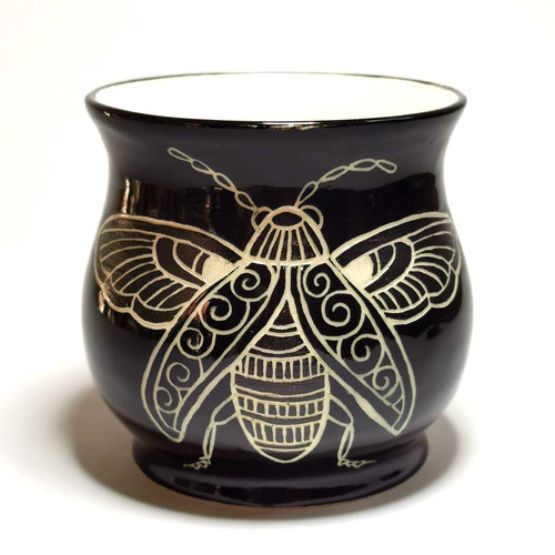 Small Insect Mug Handmade black sgraffito ceramic cup | Fern Gully Studio