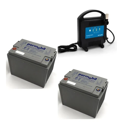 Pair of 85amp Permobil Batteries & Charger Kit | Lightweight Mobility