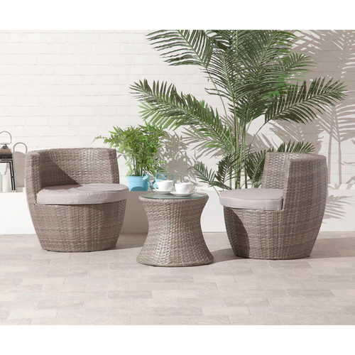 2 Seat Poly Bistro Set - Grey Rattan | My Site 3