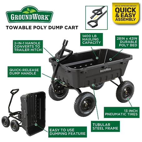 GroundWork 8 cu. ft. 1,400 lb. Capacity Poly Dump Cart | Alpha Care Plus