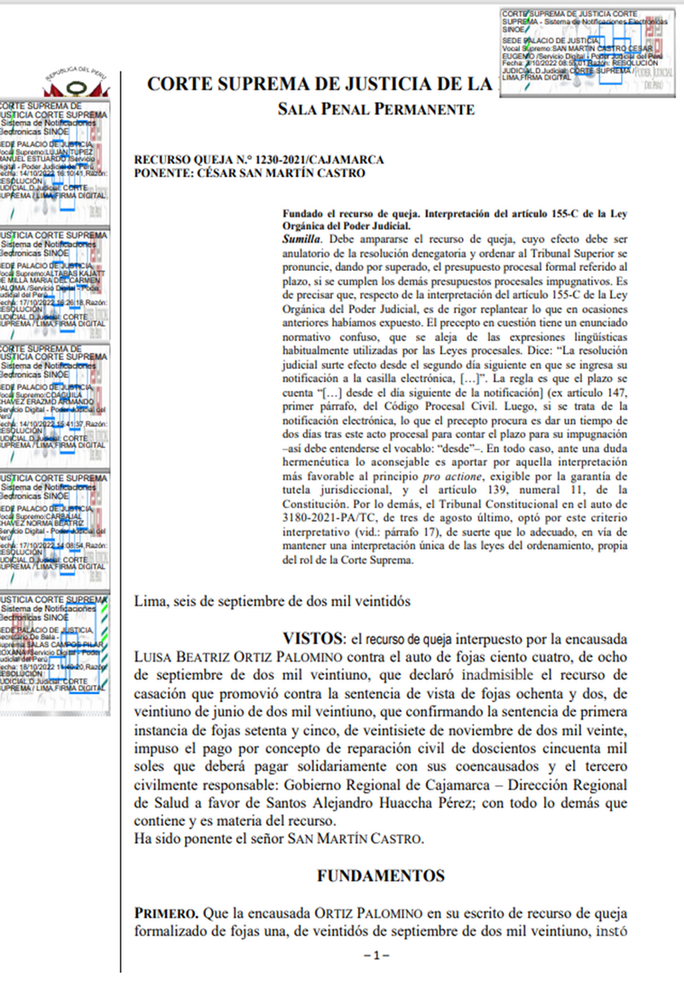 Recurso de Queja N.° 1230-2021/Cajamarca