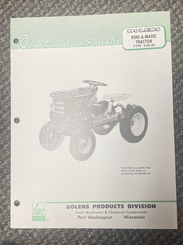 Bolens Ride-a-Matic Type 230-01 Owners Manual with Parts List | Sam's ...