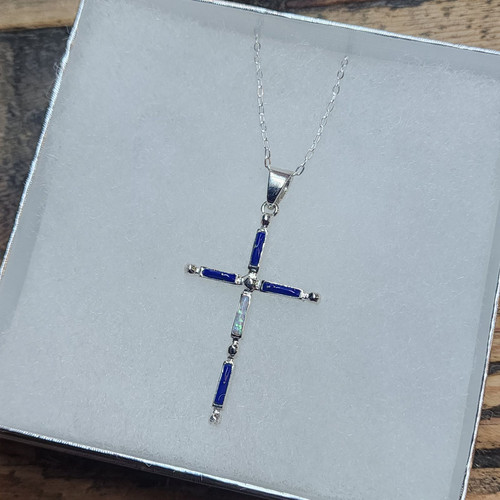 Sterling Silver Lapis Cross | Texas Silver Rush