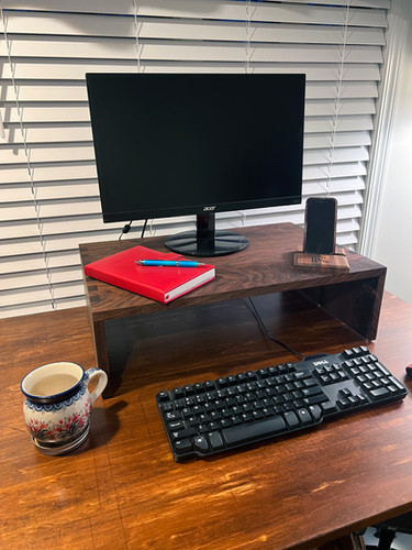 Walnut Monitor Stand & Desk Riser Organizer w/ Storage Cubby for Laptop ...
