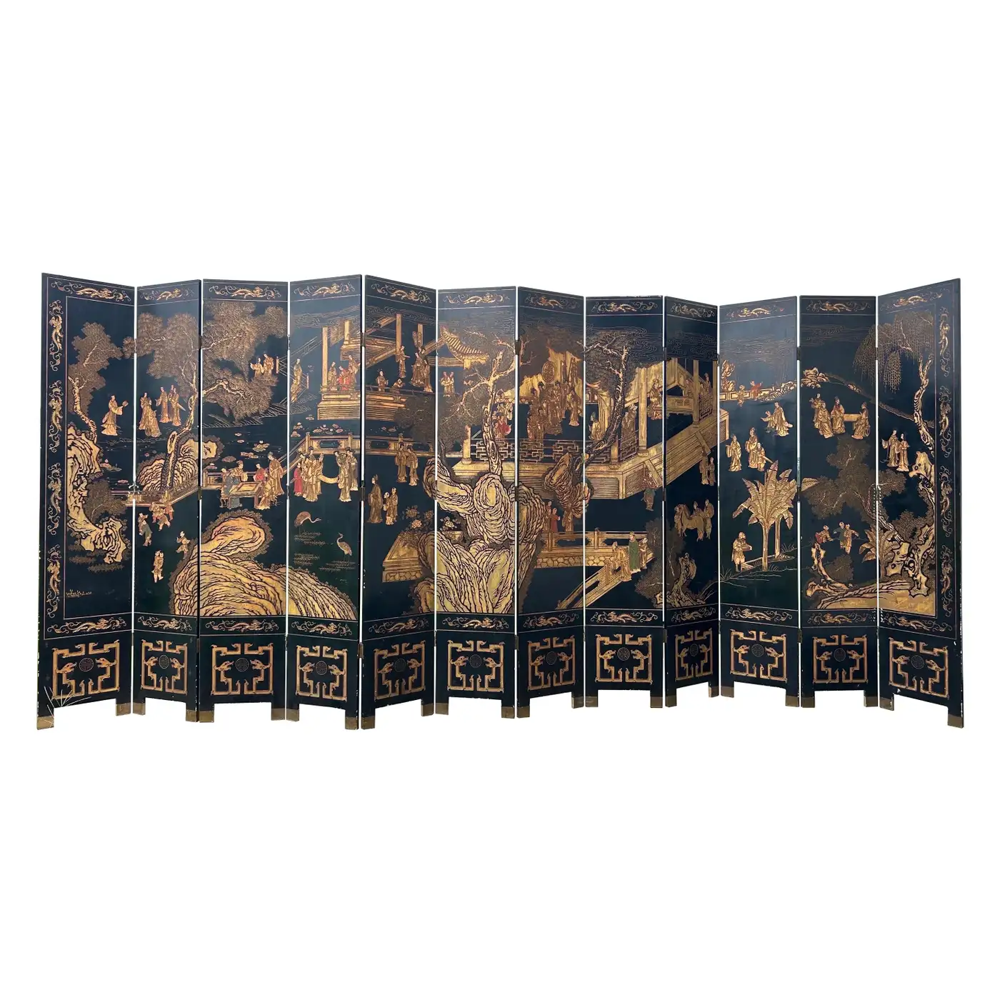 Incredible 18’ wide 12 panel lacquered chinoiserie screen ...