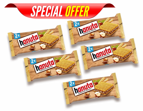 5 KINDER HANUTA- 2 Hanuta wafer with chocolate-cream-crunchy hazelnut ...