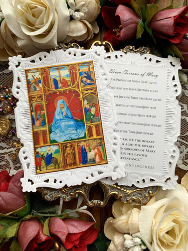Seven Sorrows Medieval paper lace holy card | CatholicPrintPress