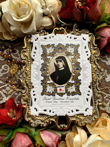 Saint Faustina DIY 3rd class relic paper lace holy card ...