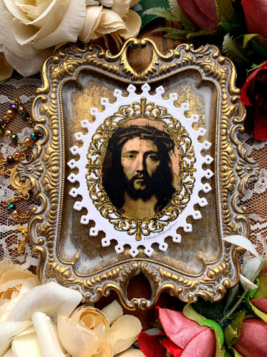 Holy Face crown of thorns paper lace holy card | CatholicPrintPress