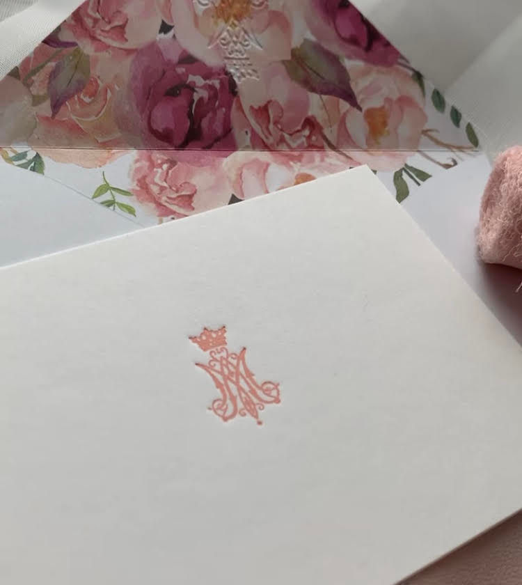 Marian Stationery Pink Letterpress Auspice Maria Card | CatholicPrintPress