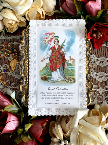 Saint Valentine paper lace holy card | CatholicPrintPress