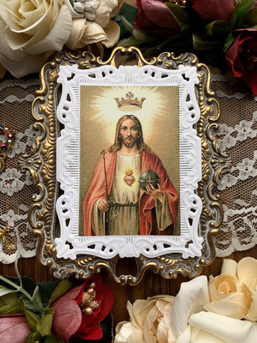 Vivat Christus Rex baroque paper lace holy card | CatholicPrintPress