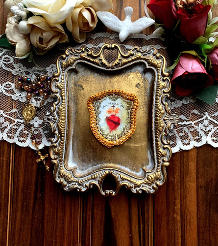 Mini Sacred Heart Shield Badge fabric holy card detente ...