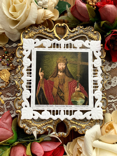 Christ the King square paper lace holy card | CatholicPrintPress