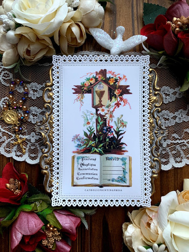 My Precious Record Heirloom lace holy card | CatholicPrintPress