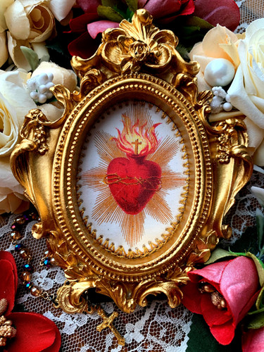 Mini Baroque Spanish Sacred Heart framed fabric detente ...
