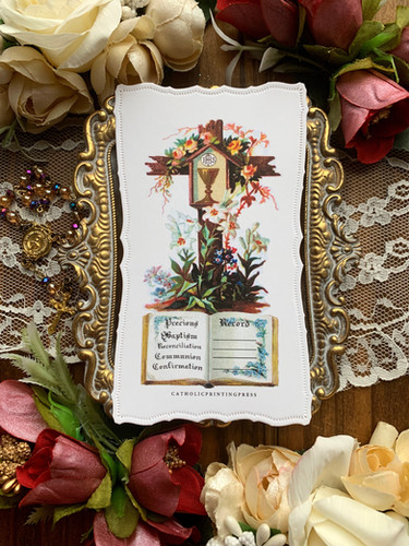 My Precious Record embossed stitch holy card | CatholicPrintPress