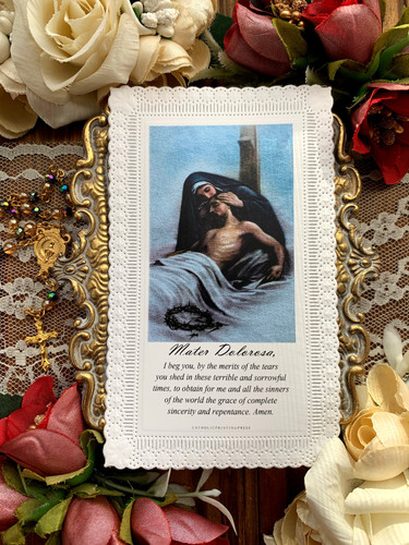 Pieta (Italian) Tears of Merit tall cross paper lace holy card ...