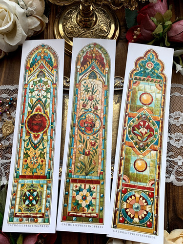 JMJ Stained Glass Window Catholic Bookmarks | CatholicPrintPress